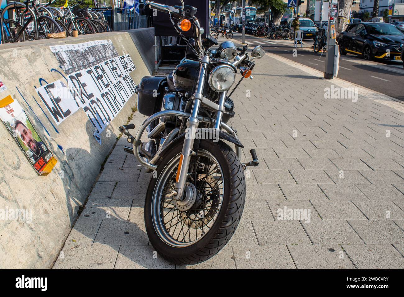 Tel Aviv, Israel - January 9, 2024 Harley Davidson motorcycle parked in ...
