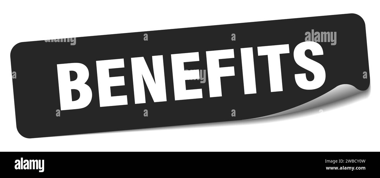 benefits sticker. benefits rectangular label isolated on white ...