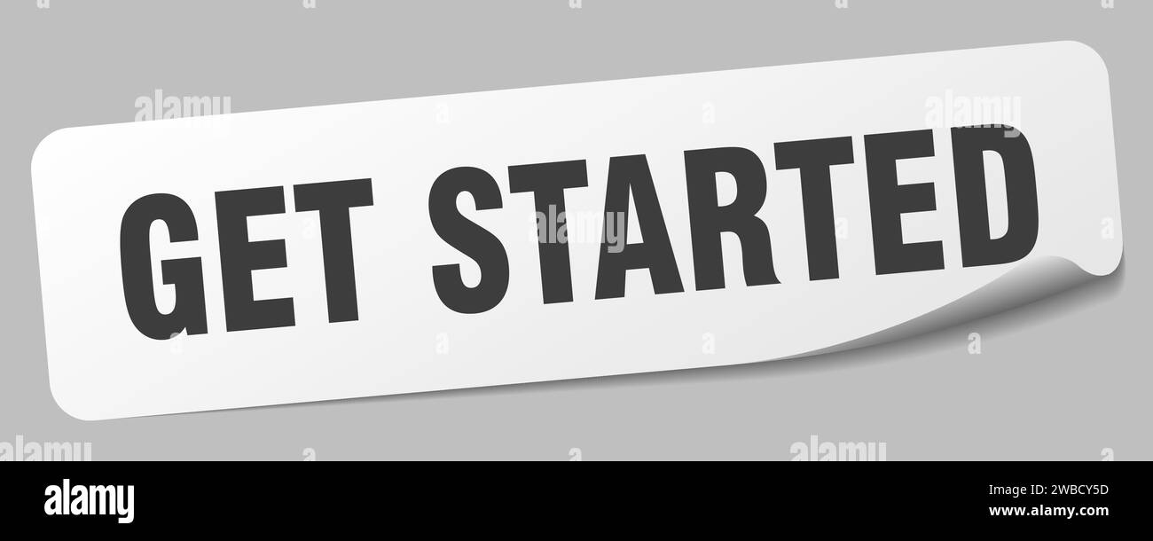 get started sticker. get started rectangular label isolated on white ...