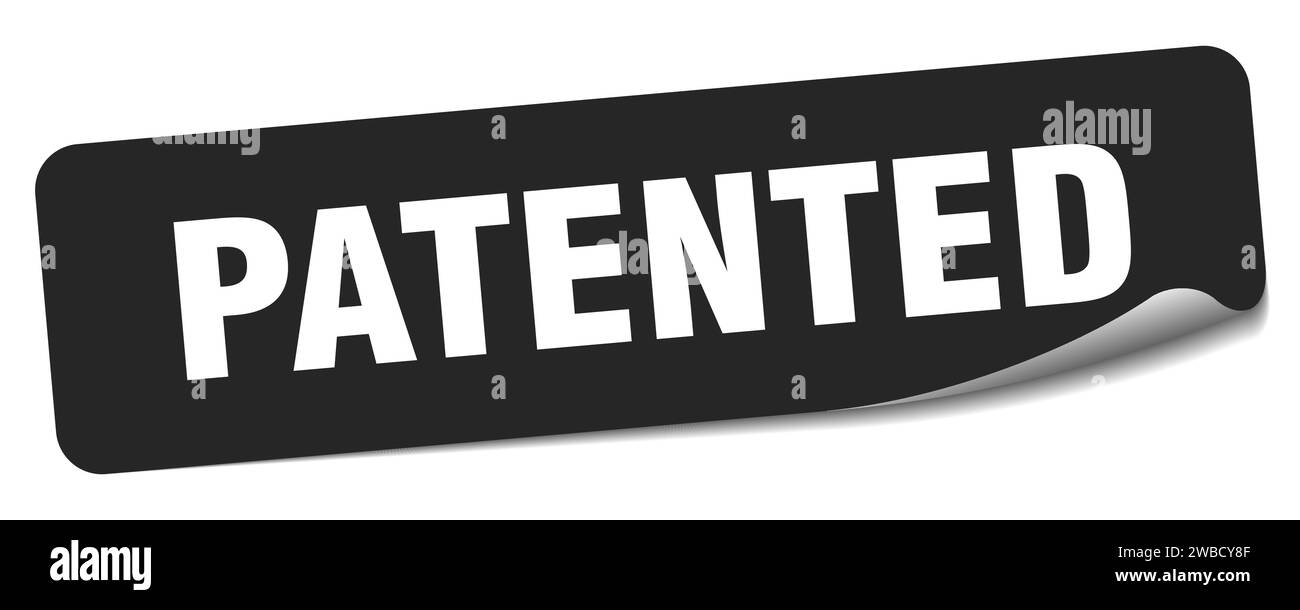 patented sticker. patented rectangular label isolated on white ...