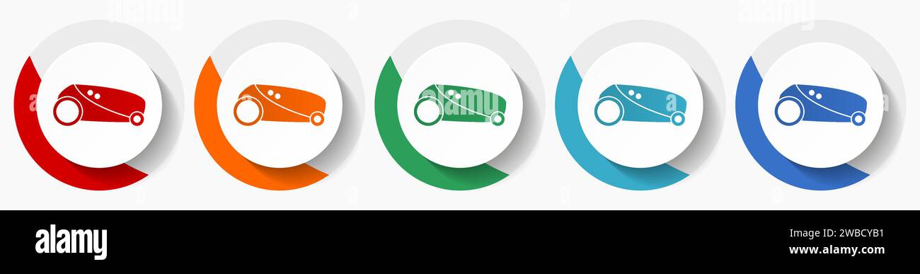 Robot, automatic grass mower vector icon set, flat icons for logo ...