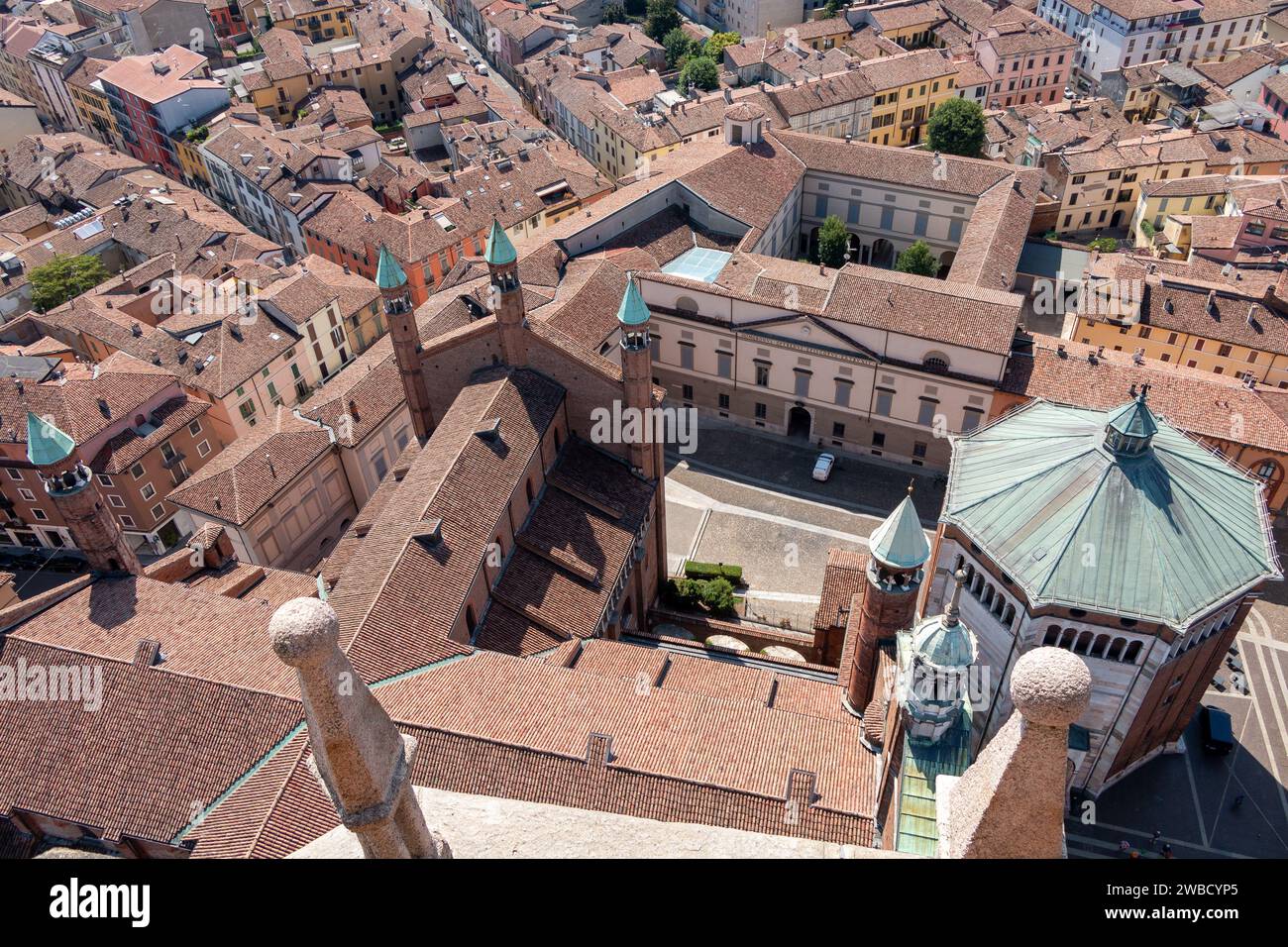the historic center of Cremona seen from the top of Torrazzo, the ...