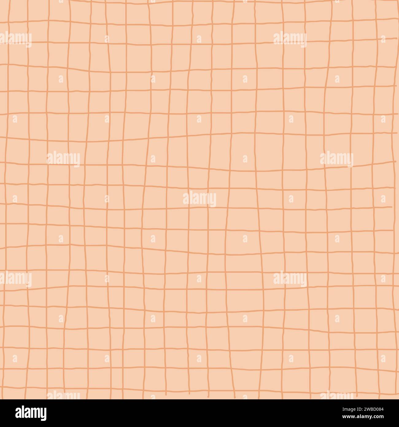 Hand drawn peach plaid pattern. Check, square doodle background. Line ...