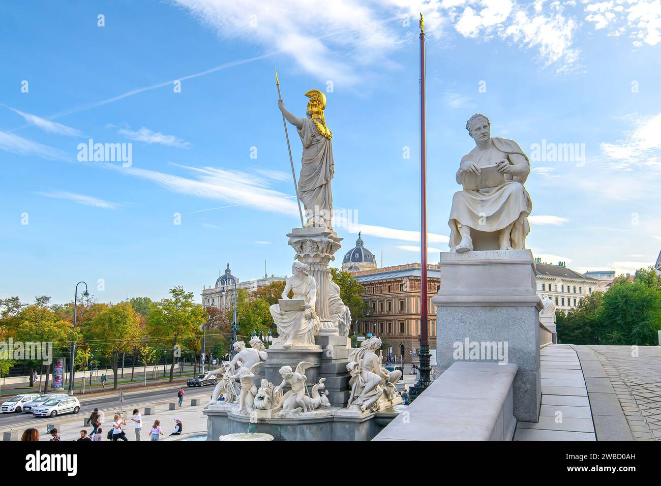 Vienna, Austria. The statue of Athena Pallada goddess front of Austrian ...