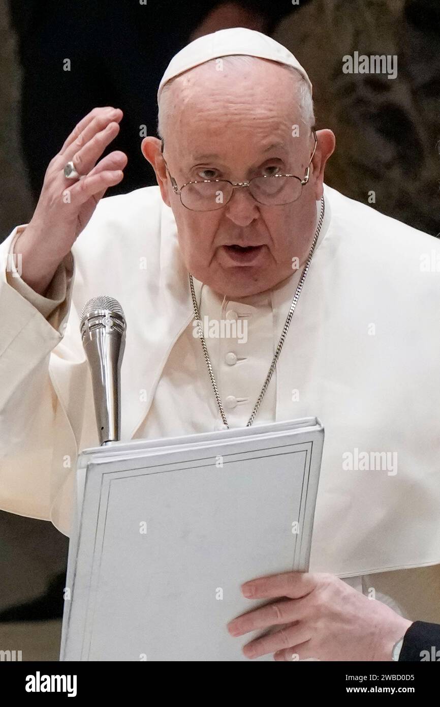 Pope Francis delivers his blessing during his weekly general audience ...