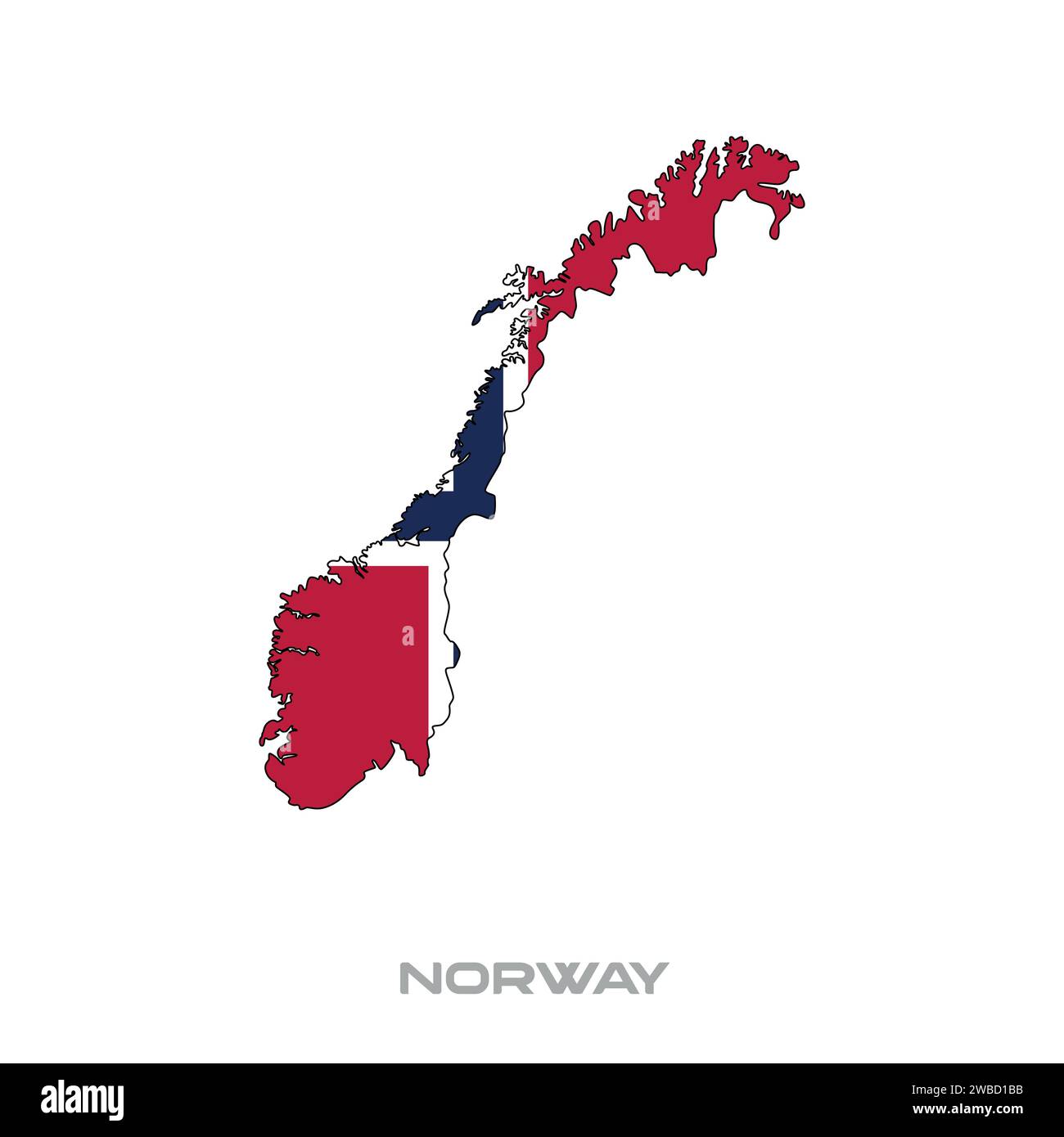 Vector illustration of the flag of Norway with black contours on a ...