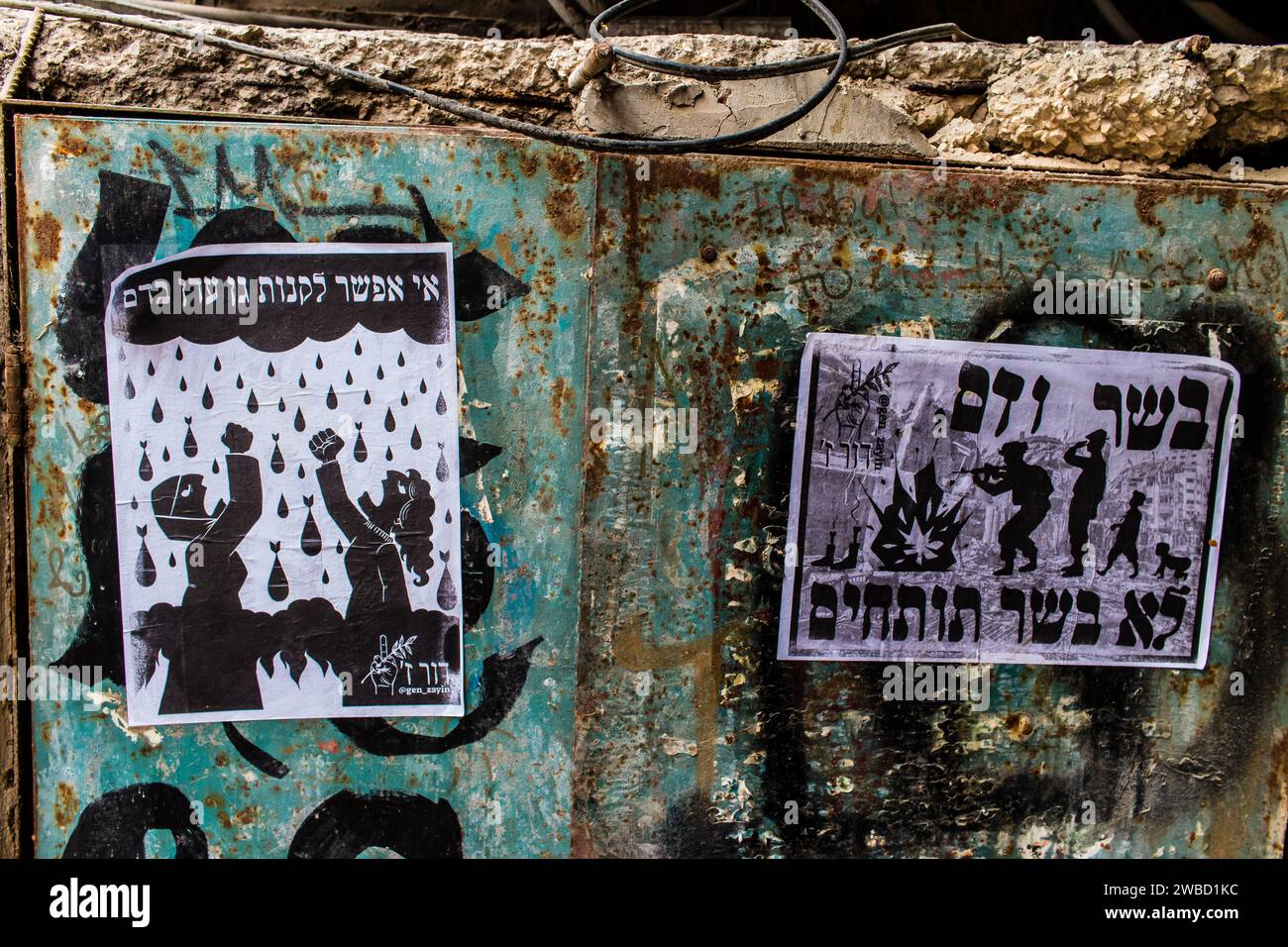 Tel Aviv, Israel - January 9, 2024 Political poster against the war ...