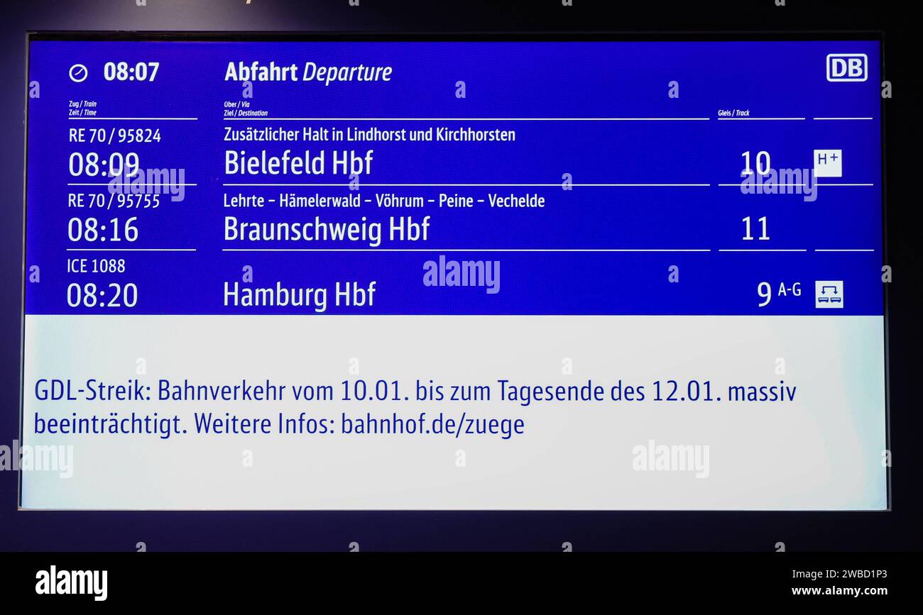 Niedersachsen, Hannover, GDL-Streik bei der Bahn im Hauptbahnhof Hannover, DB, Die Gewerkschaft ...