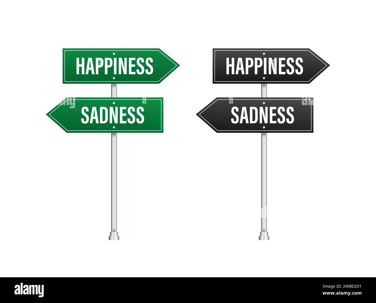 Emotional Choice Concept with Happiness and Sadness Road Signs Vector ...