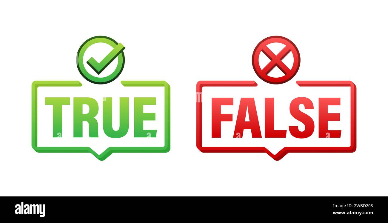 True and False Icons Set Vector Illustration for Fact Checking and Verification Concept Stock ...