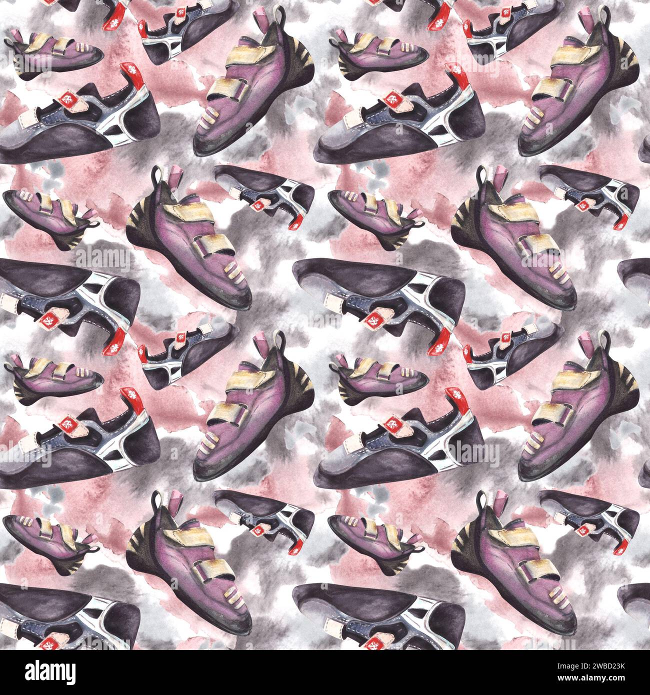 Climbing boulder shoes, different colours and sizes, seamless pattern ...