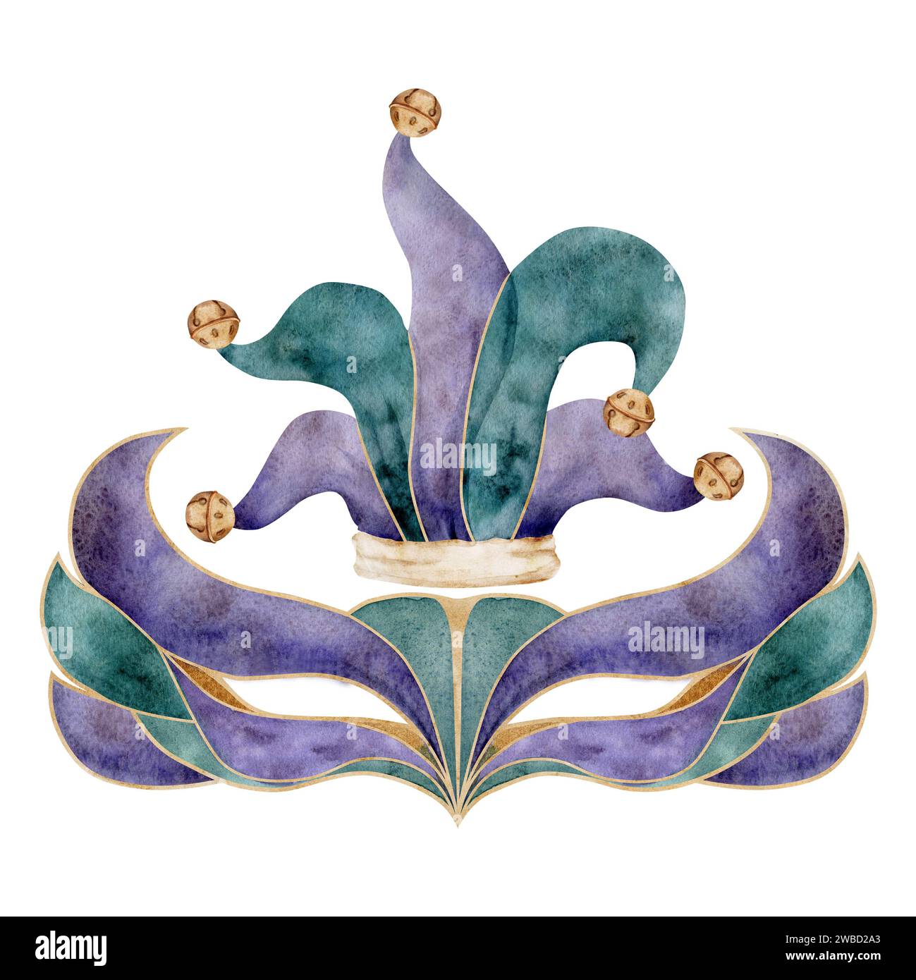 Hand drawn watercolor Mardi Gras carnival symbols. Theater masquerade ...