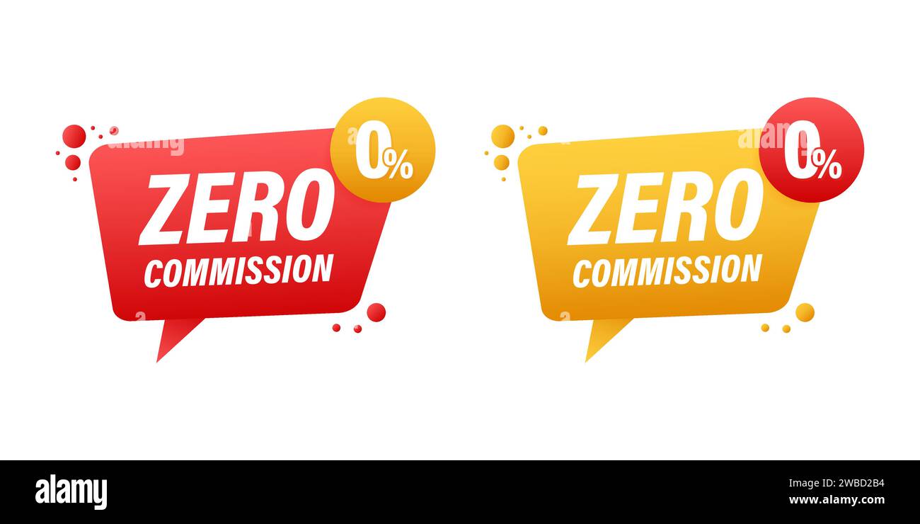Zero Commission Speech Bubble Banners Vector Illustration with Percent ...