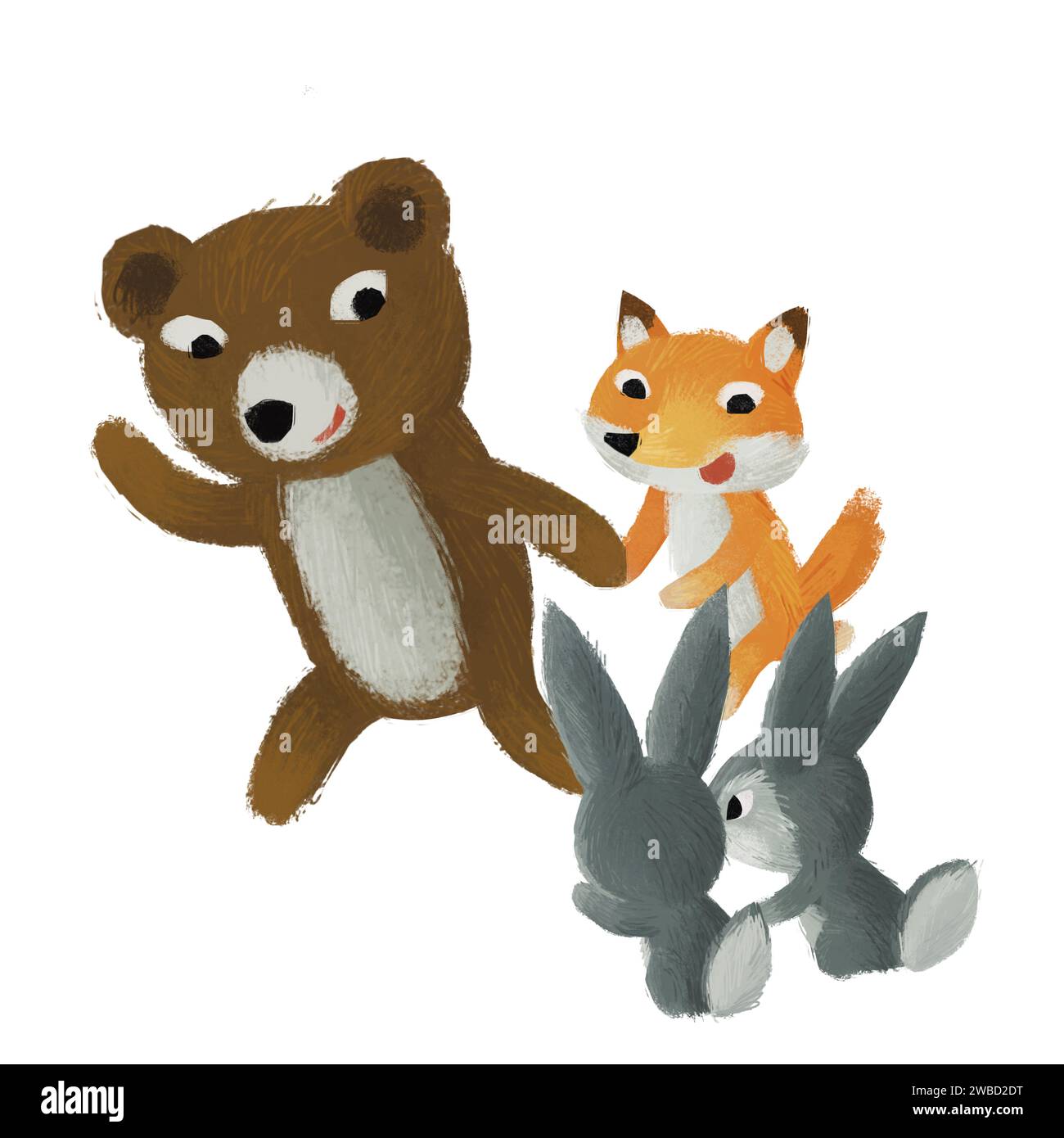 cartoon bear fox and rabbit friends walking looking and smiling ...