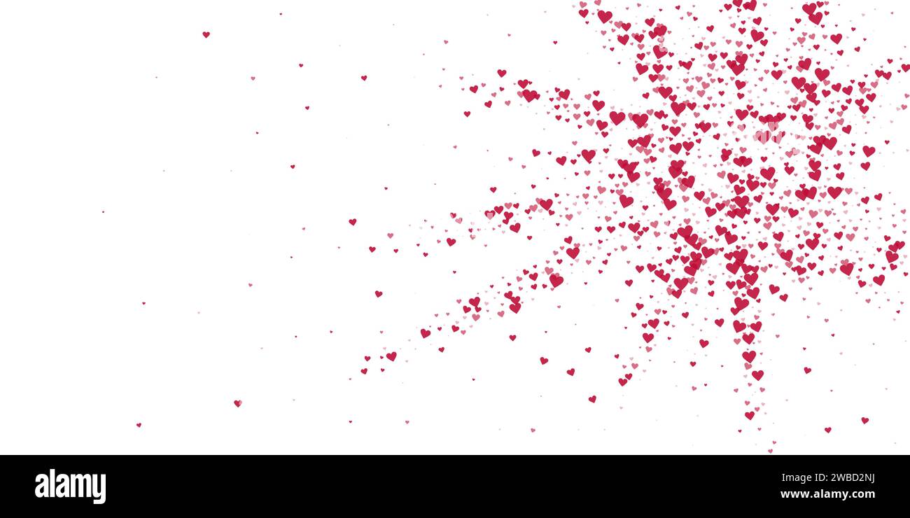 Valentine hearts, flying, falling down, floating. Red hearts scattered ...