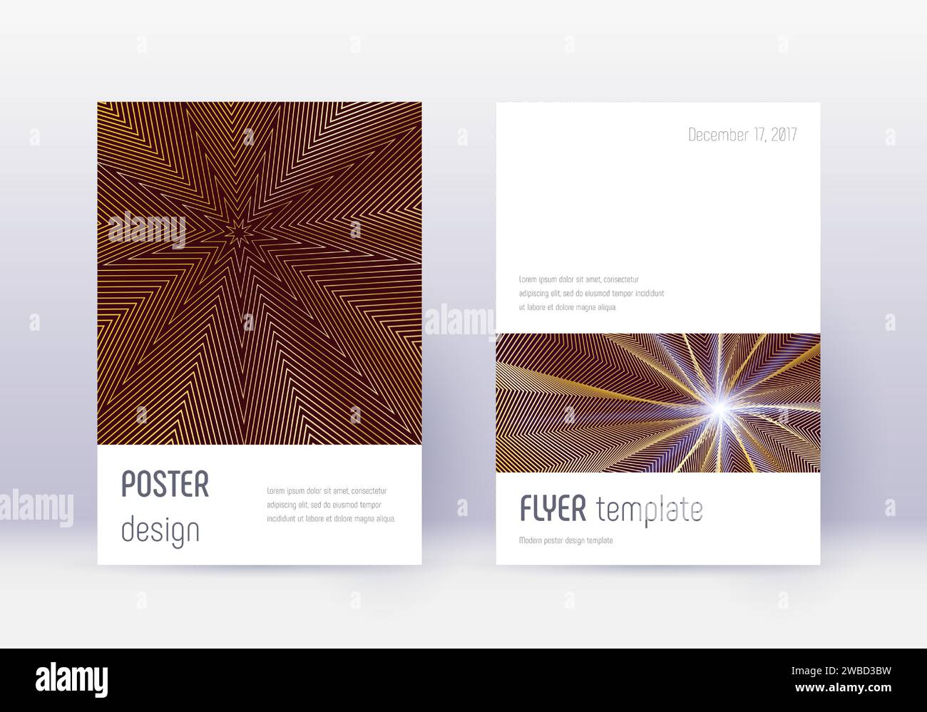 Minimalistic cover design template set. Gold abstract lines on maroon ...