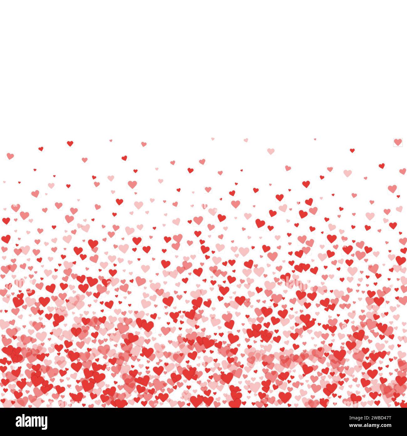 Falling hearts valentine card template. Red hearts scattered on white ...