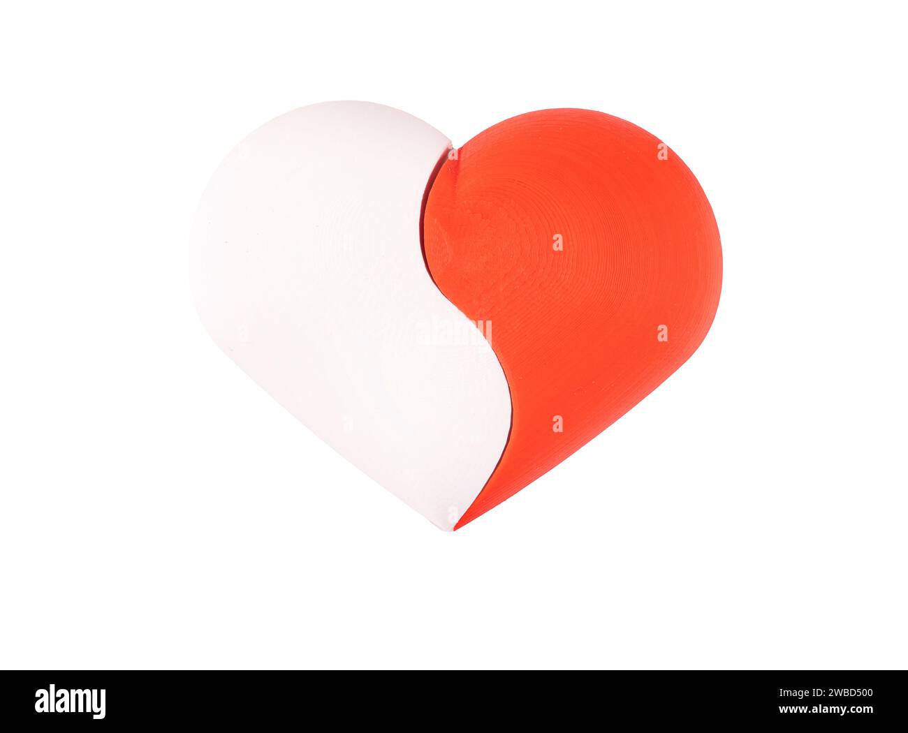 Isolated red and white Heart as yin-yang shape on white background ...