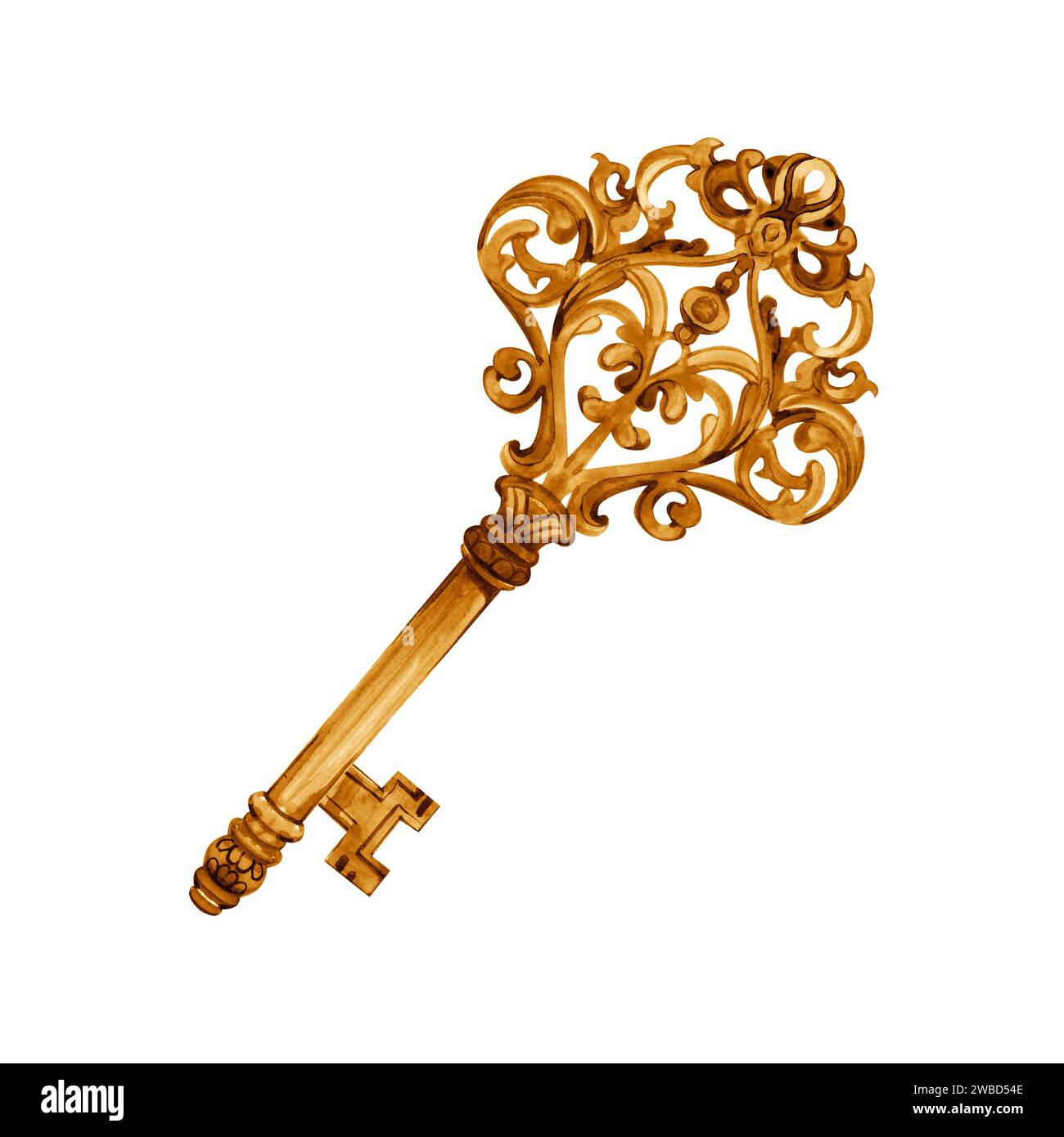 Antique key on white background. Vintage key watercolor picture. Retro ...
