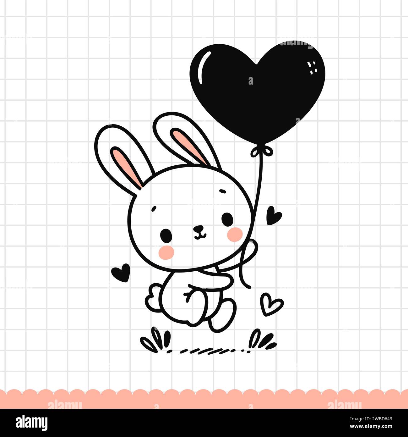 Cute baby bunny with heart shaped balloon. Vector illustration Stock ...