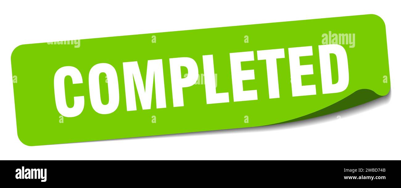 completed sticker. completed rectangular label isolated on white ...
