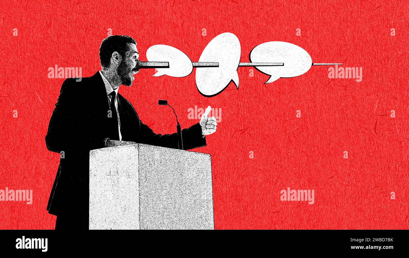 Candidate for president with bi nose cracking speech bubbles. Lier ...