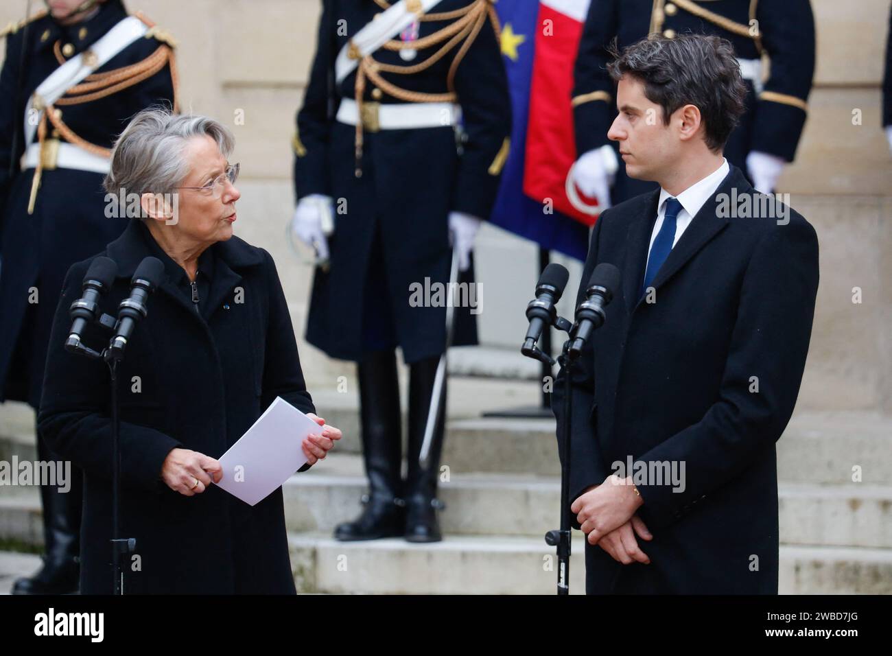 Paris, France. 09th Jan, 2024. French outgoing Prime Minister Elisabeth ...
