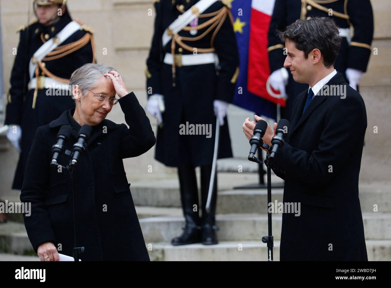 Paris, France. 09th Jan, 2024. French outgoing Prime Minister Elisabeth ...