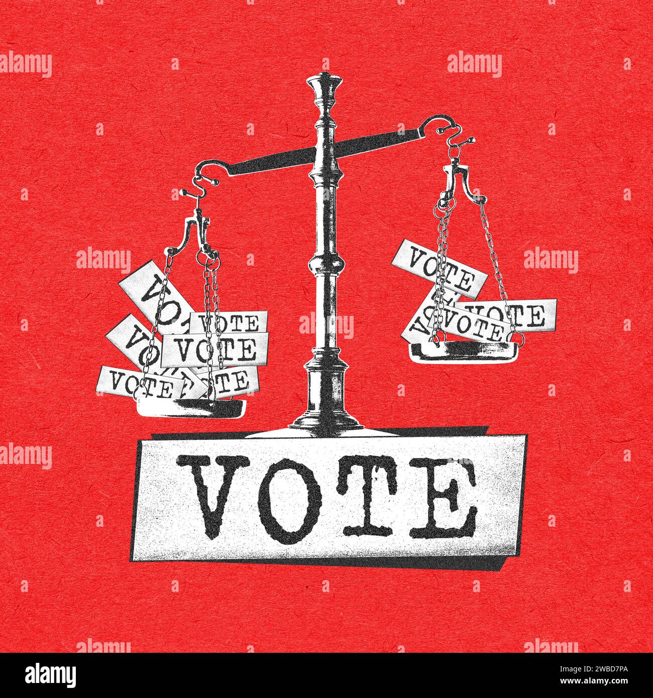 Scales with vote ballots over red background. Winning candidate ...