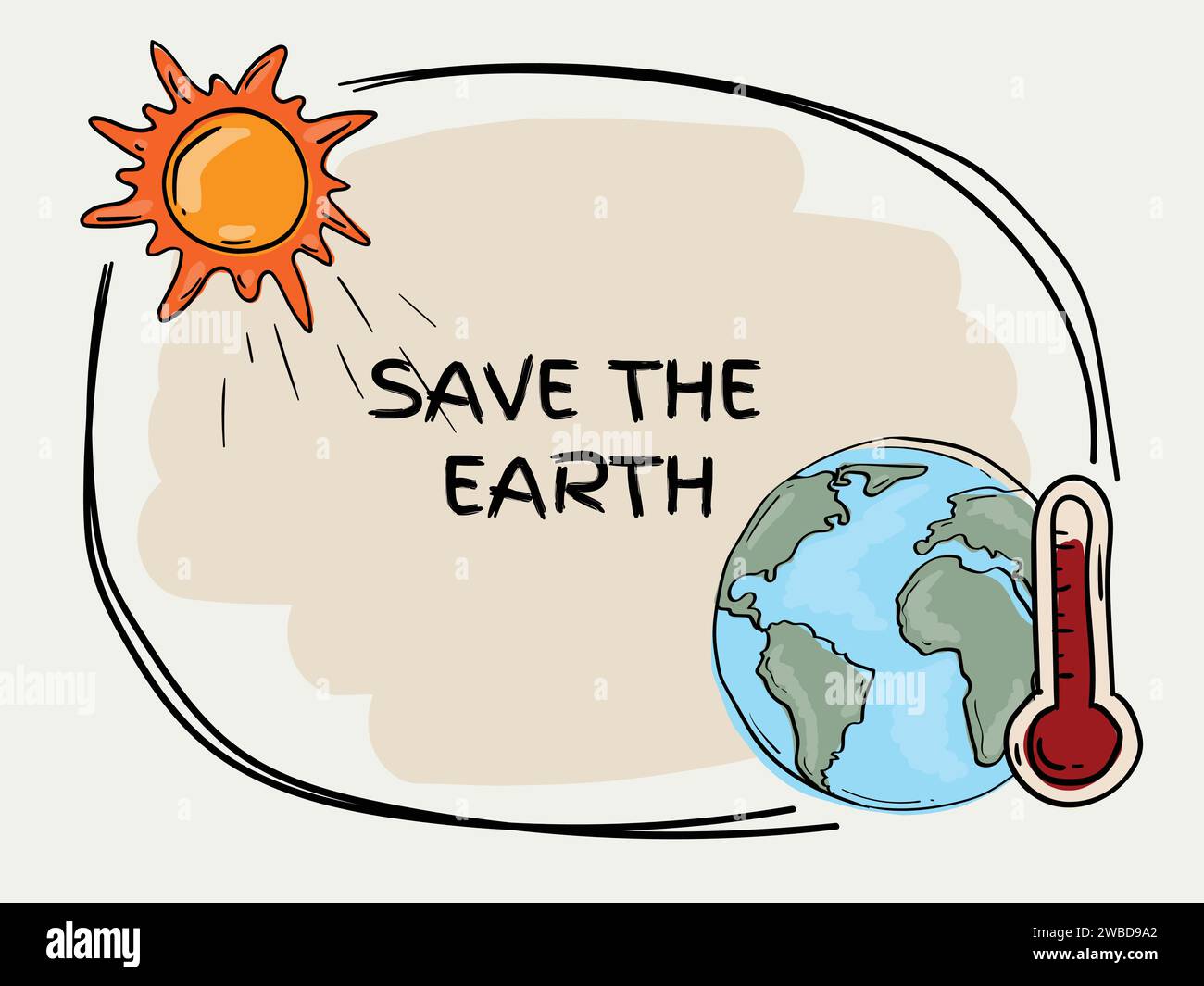 Colored hand-drawn illustration dedicated to climate change and global ...