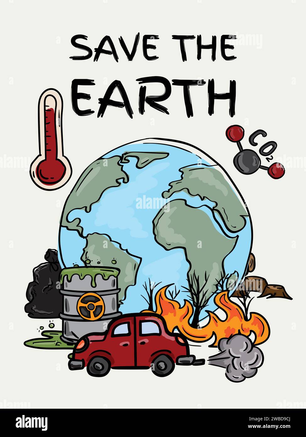 Colorful vector hand drawn illustration with melting iceberg and ...