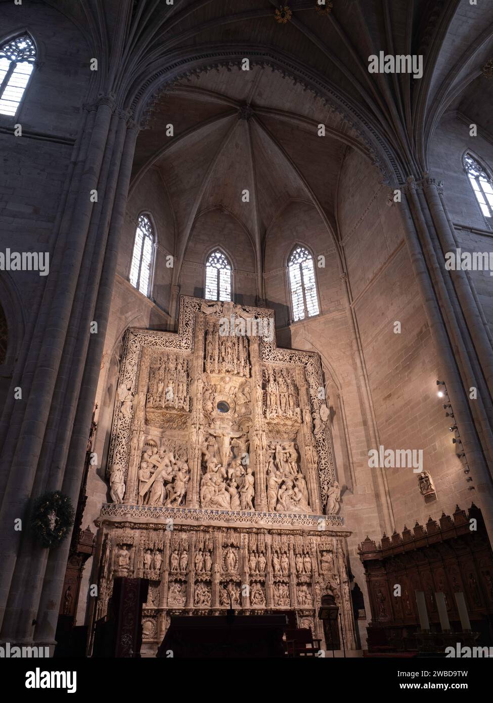 Gothic cathedral interior, sunlight illuminating the altar. Majestic ...