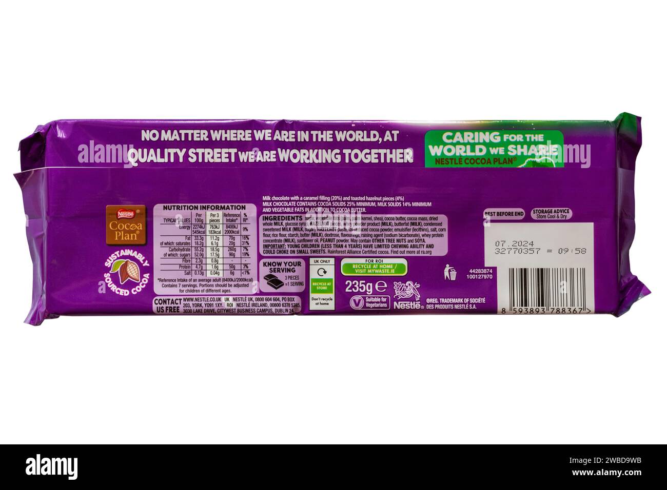 Bar of Quality Street Collisions chocolate bar isolated on white ...