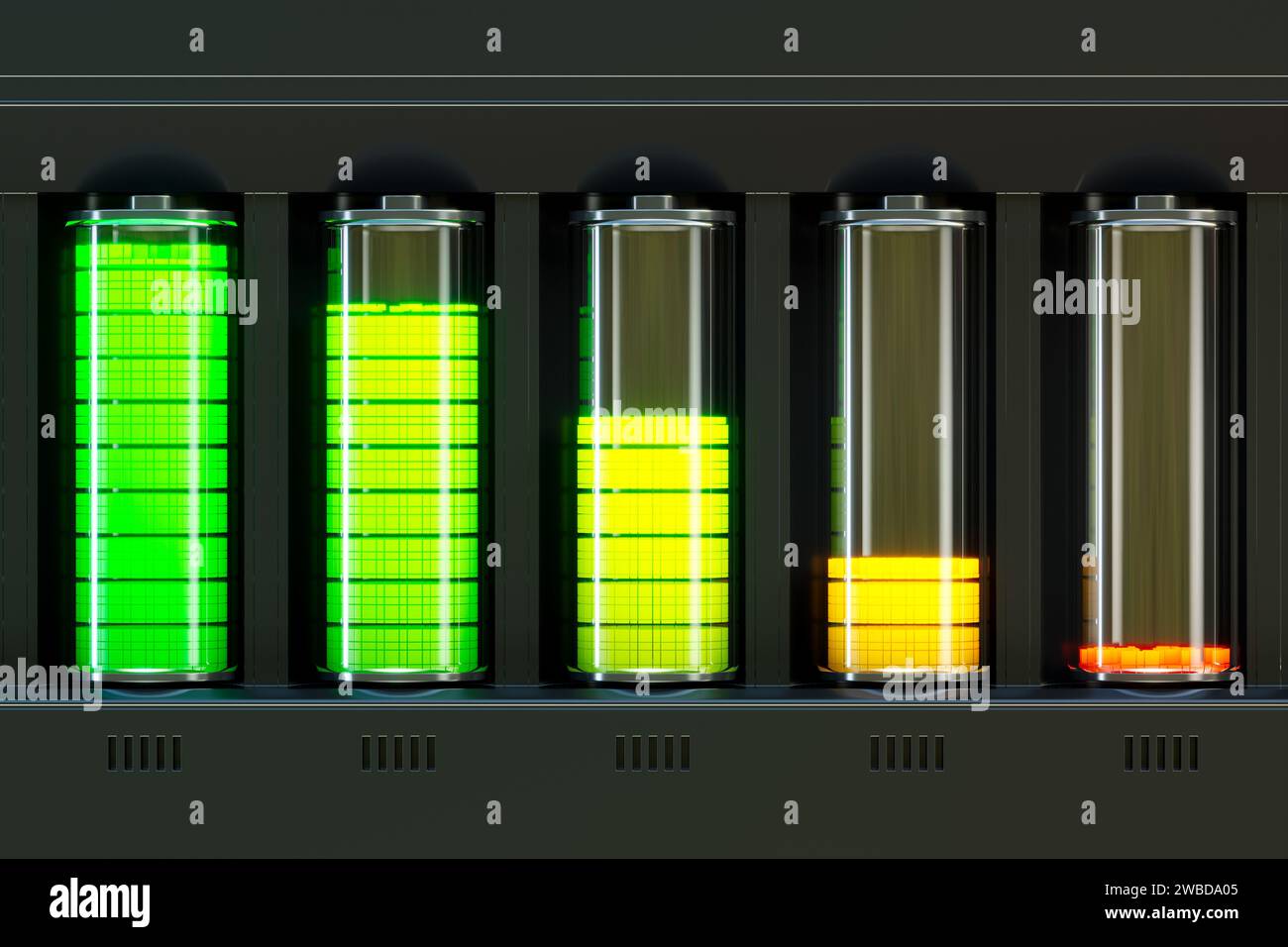 Sleek digital graphic showing a range of battery charge indicators ...