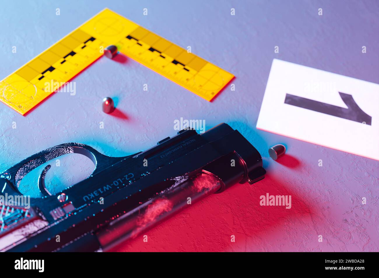 An extensive forensic crime scene layout captured from above, featuring ...