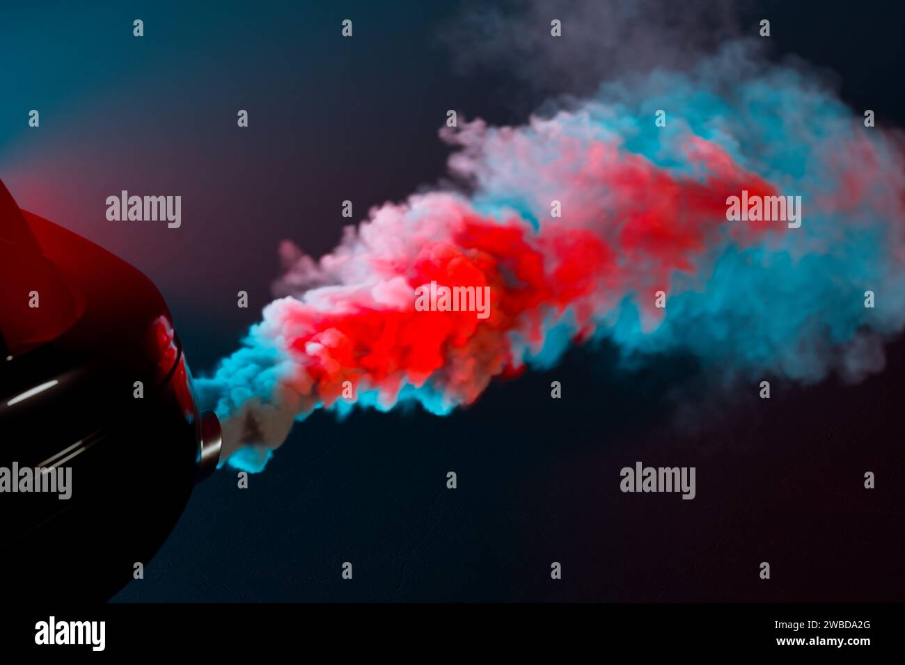 Captivating shot of intense red and blue exhaust fumes escaping from a ...