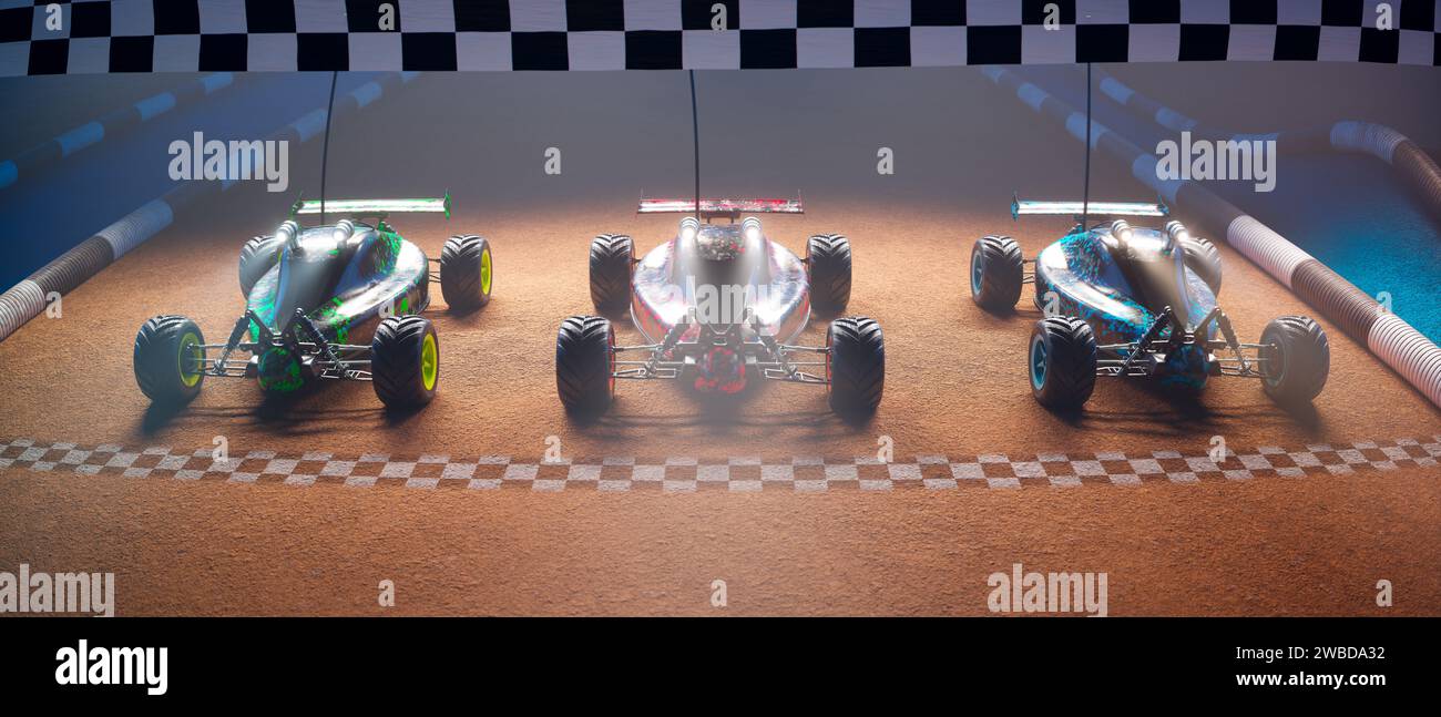 Intense moment captured as three high-speed remote-controlled cars line ...