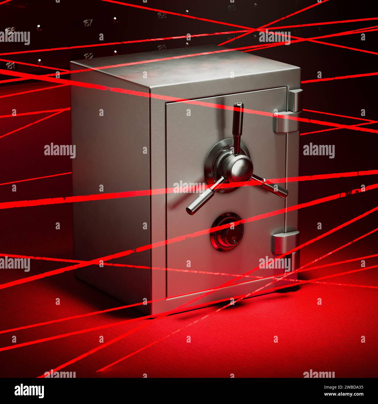An ultra-secure steel safe protected by a sophisticated red laser grid ...