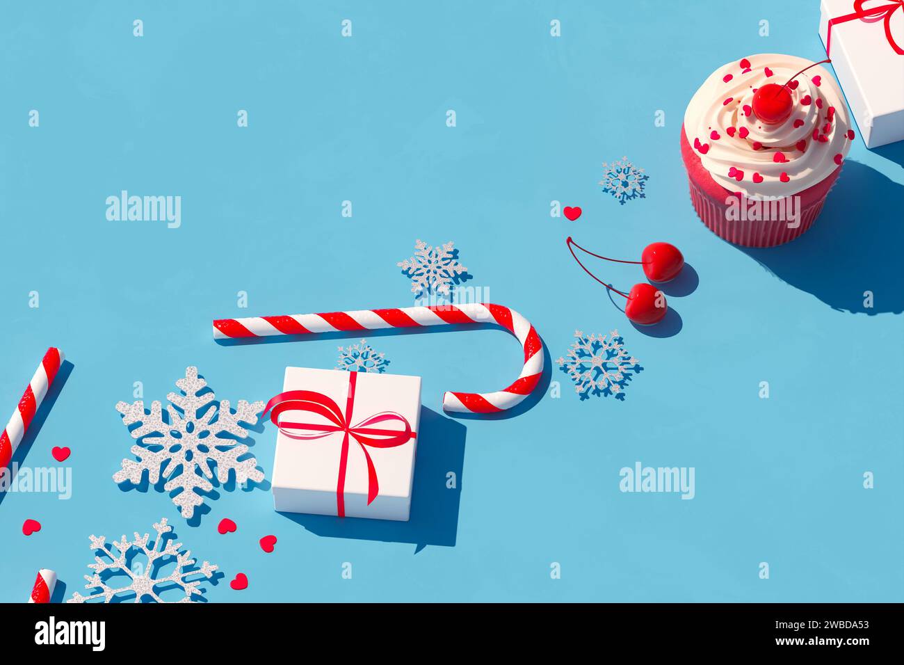 An inviting seasonal display featuring a beautifully wrapped gift, a ...