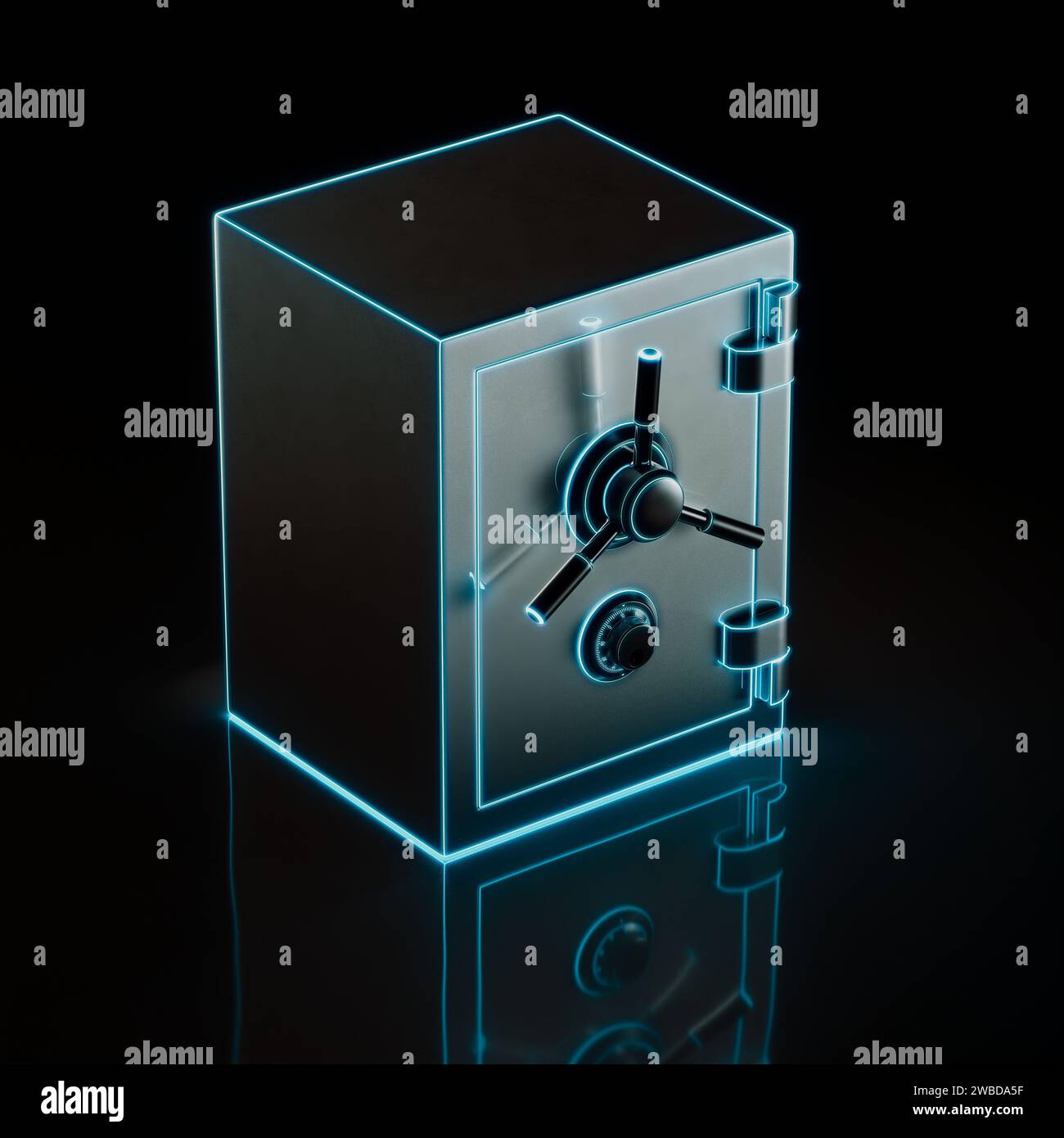 Striking image of a high-security safe adorned with neon lights ...