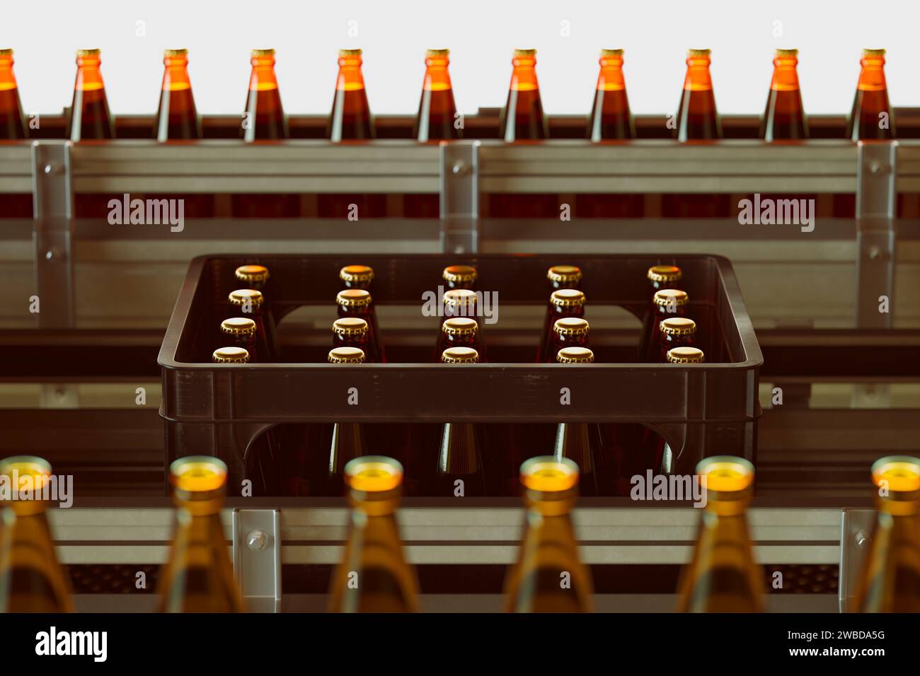 Precision-driven beer bottling on an automated conveyor line at a large ...