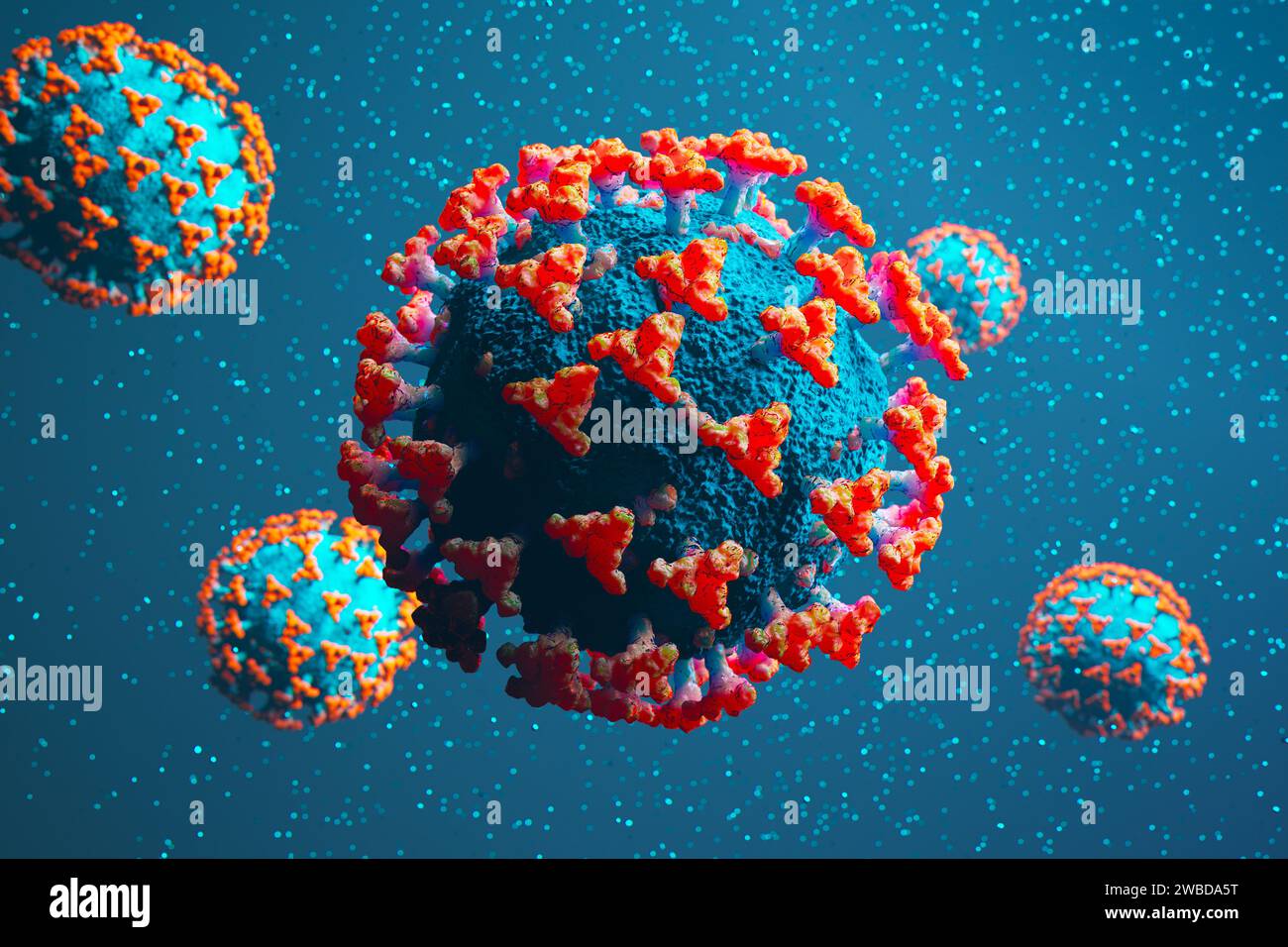 Strikingly detailed 3D illustration of viruses with prominent spike ...
