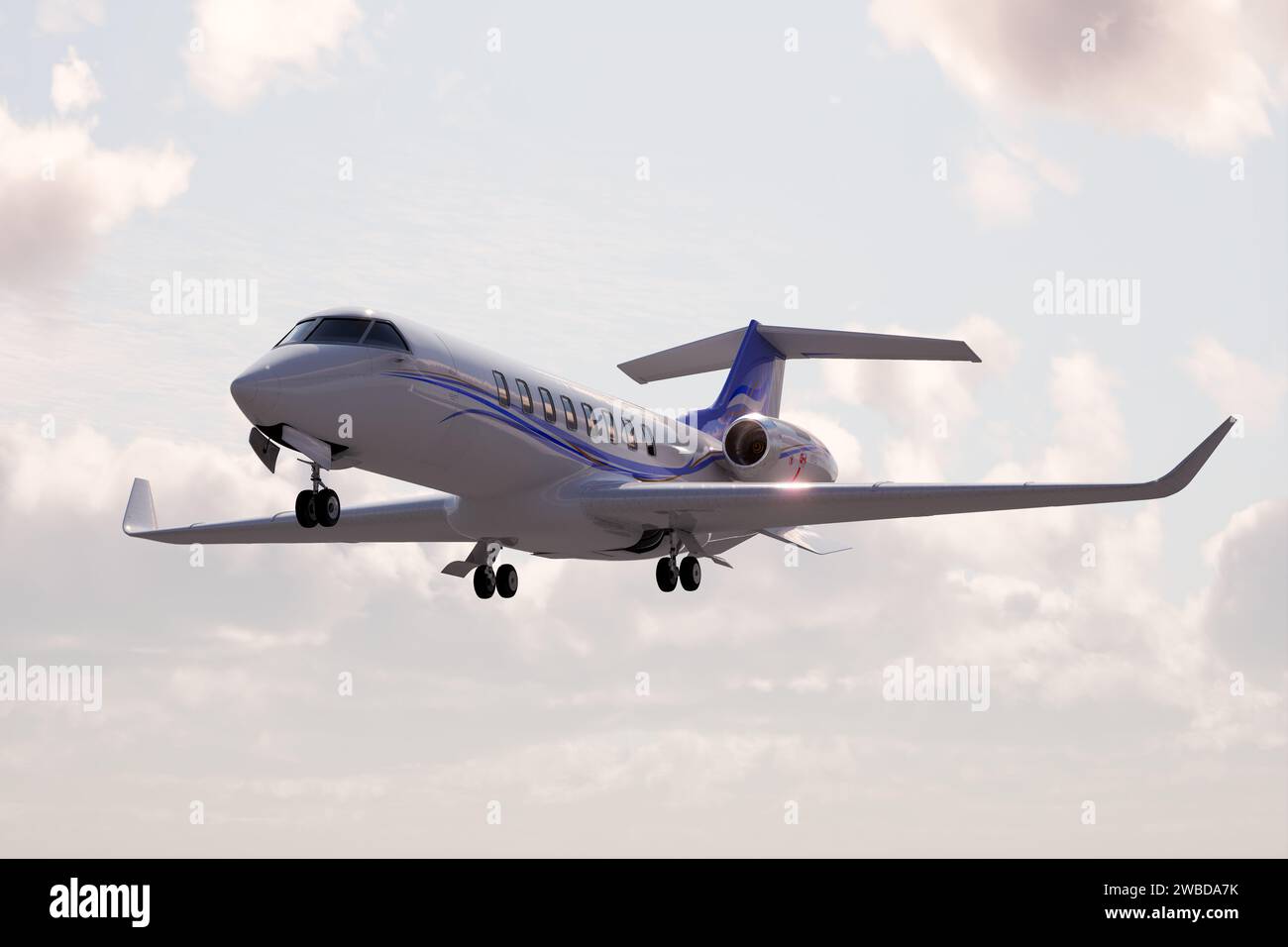 Captivating view of an opulent private jet in flight, symbolizing the ...