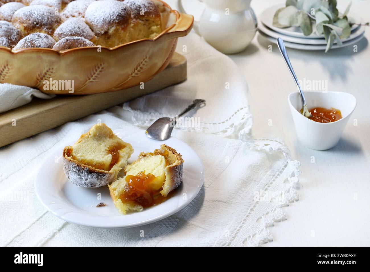 Homemade Austrian Buchteln filled with apricot jam. Sweet buns. Yeast ...