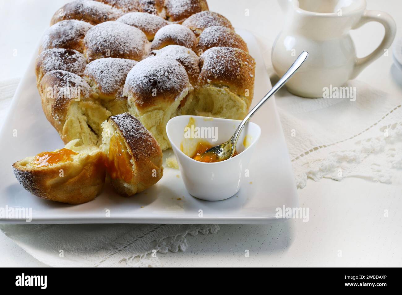 Homemade Austrian Buchteln filled with apricot jam. Sweet buns. Yeast ...