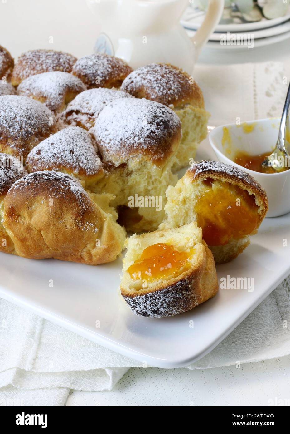Homemade Austrian Buchteln filled with apricot jam. Sweet buns. Yeast ...