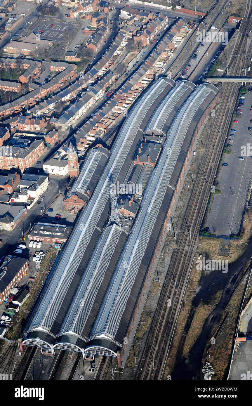 An aerial view of the historic victorian Darlington Station, East Coast ...