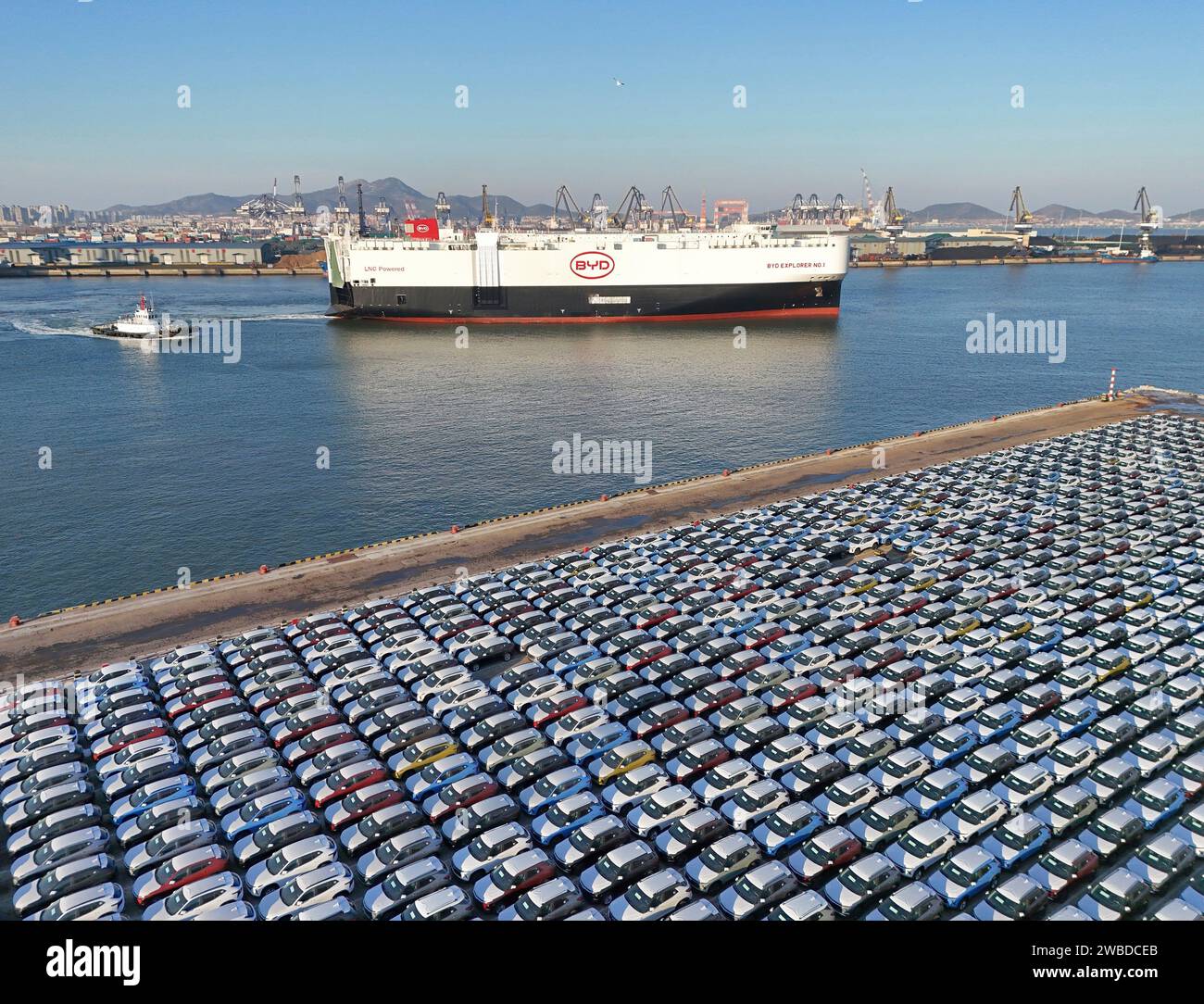 New BYD cars wait to be loaded onto a newly completed ro-ro ship named ...