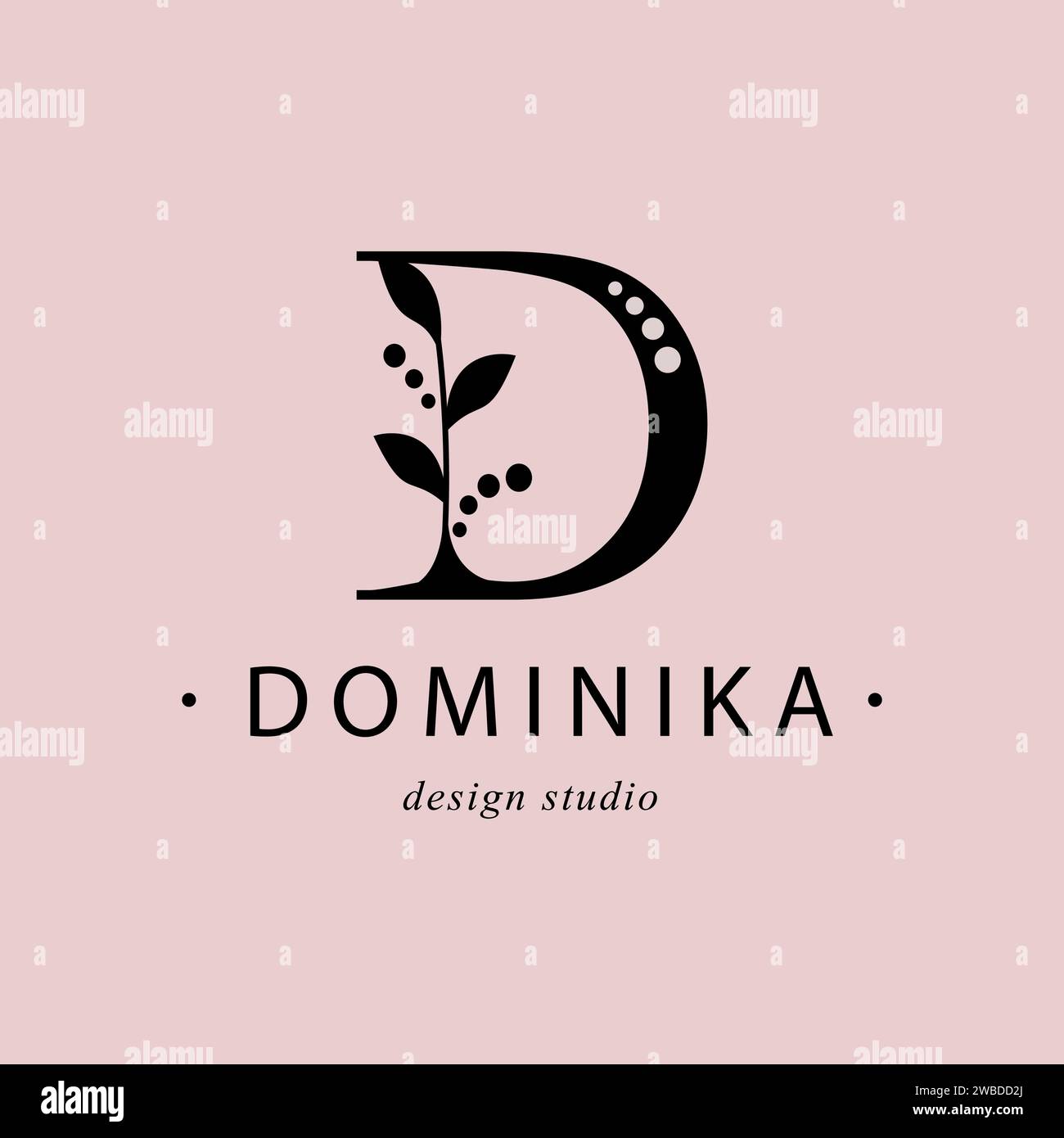 Logo, capital letter D. Monogram of Botanical Minimalistic with natural ...