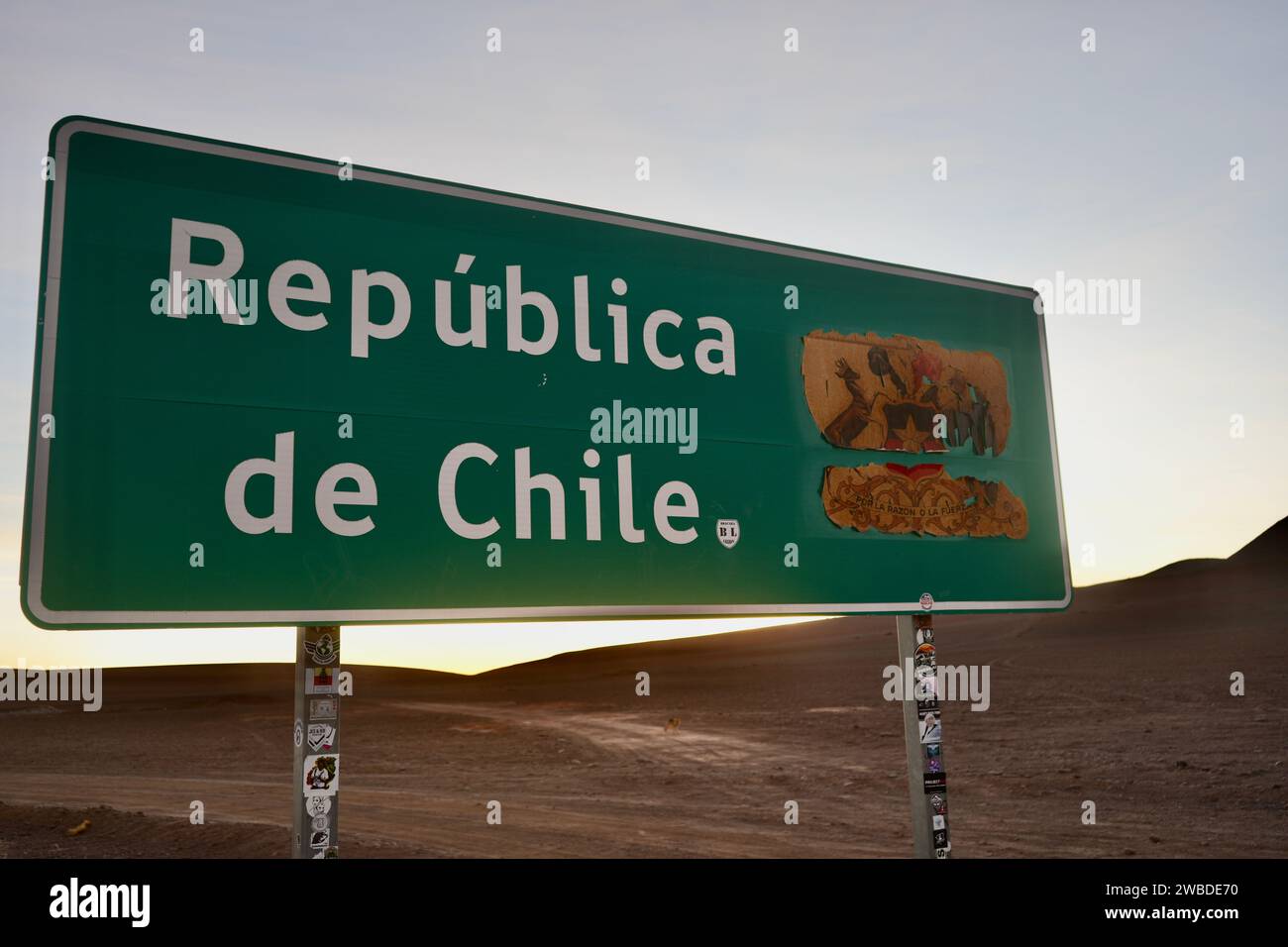 Sign for The Republic Of Chile at the border with Bolivia. San Pedro De ...
